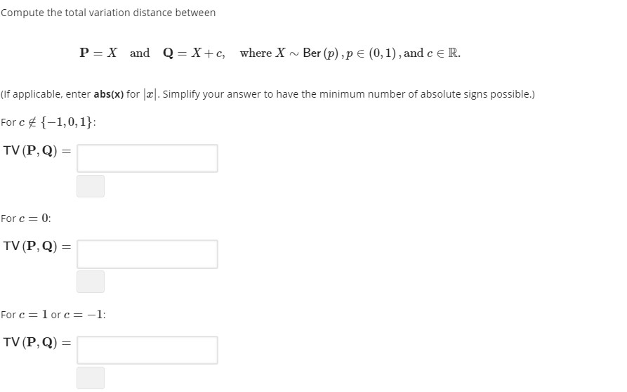 Solved Compute the total variation distance between P=X and | Chegg.com