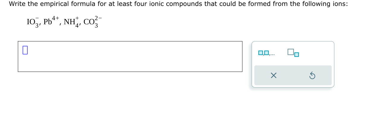 Solved Write the empirical formula for at least four ionic | Chegg.com