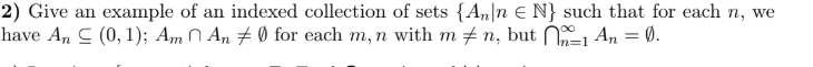 Solved 2) Give an example of an indexed collection of sets | Chegg.com