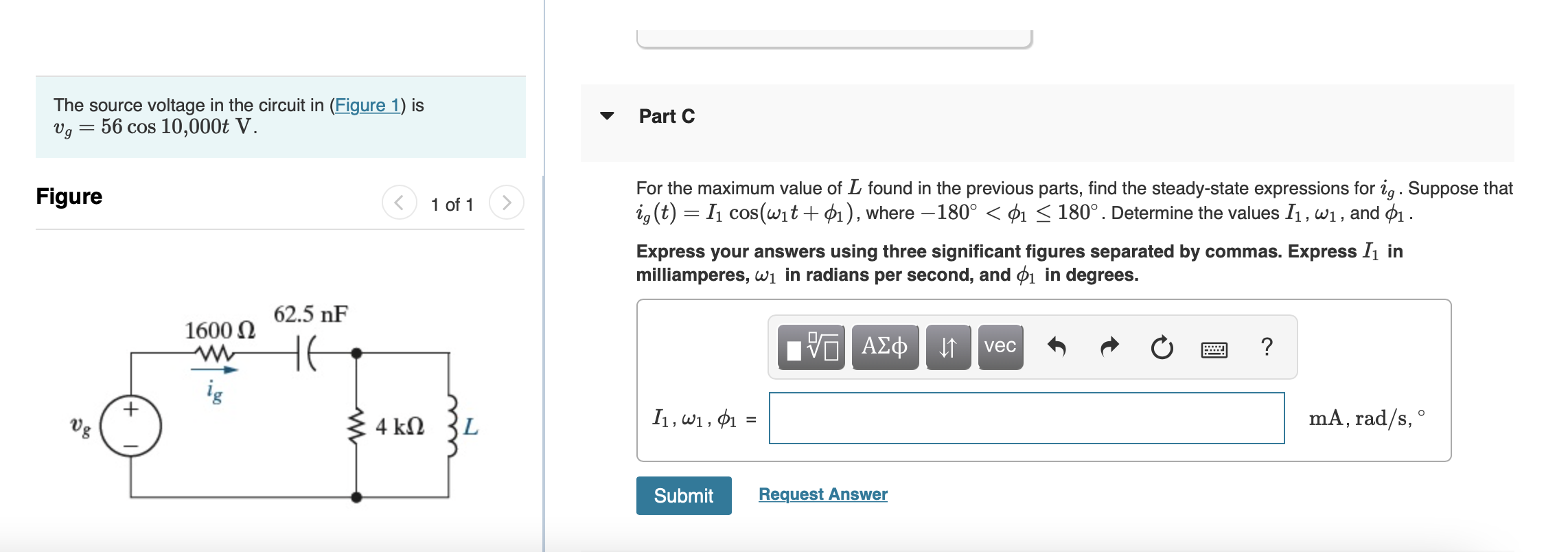Solved The source voltage in the circuit in (Figure 1) is | Chegg.com