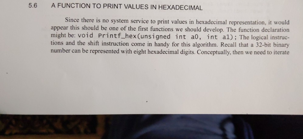 5.6 A FUNCTION TO PRINT VALUES IN HEXADECIMAL Since | Chegg.com