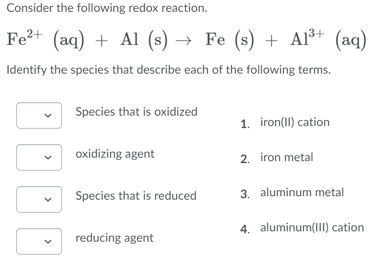 Solved Consider the following redox reaction. Fe2+ (aq) + | Chegg.com