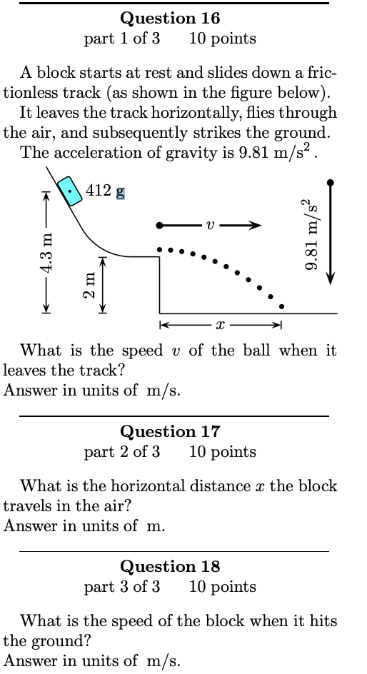Solved Question 16 part 1 of 3 10 points A block starts at | Chegg.com
