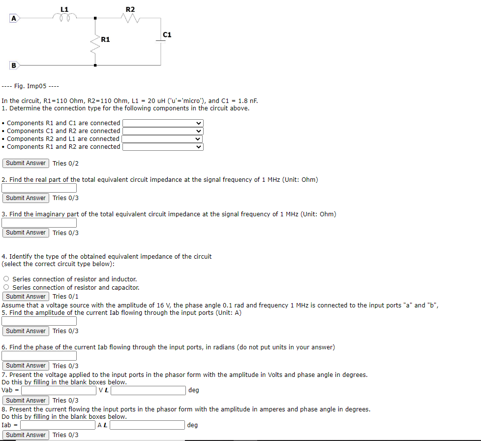Solved R2 L1 07 А C1 R1 B ---- Fig. Imp05 ---- In the | Chegg.com