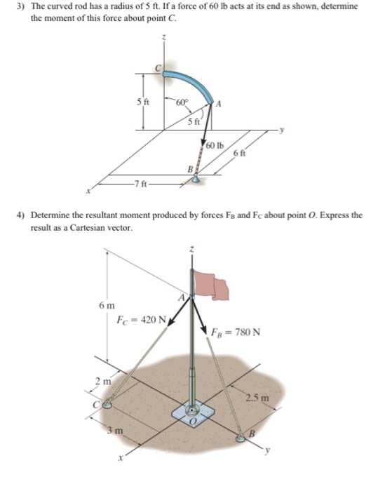 Solved The curved rod has a radius of 5 ft. If a force of 60 | Chegg.com