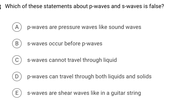 Solved Which of these statements about p-waves and s-waves | Chegg.com