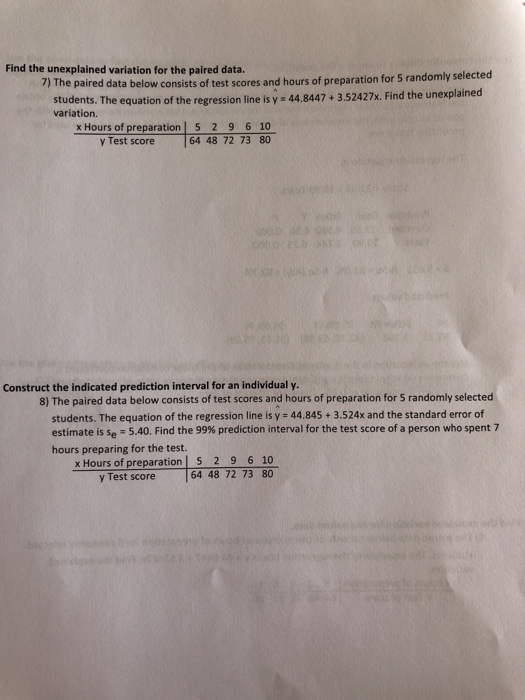 Solved Find the unexplained variation for the paired data. | Chegg.com