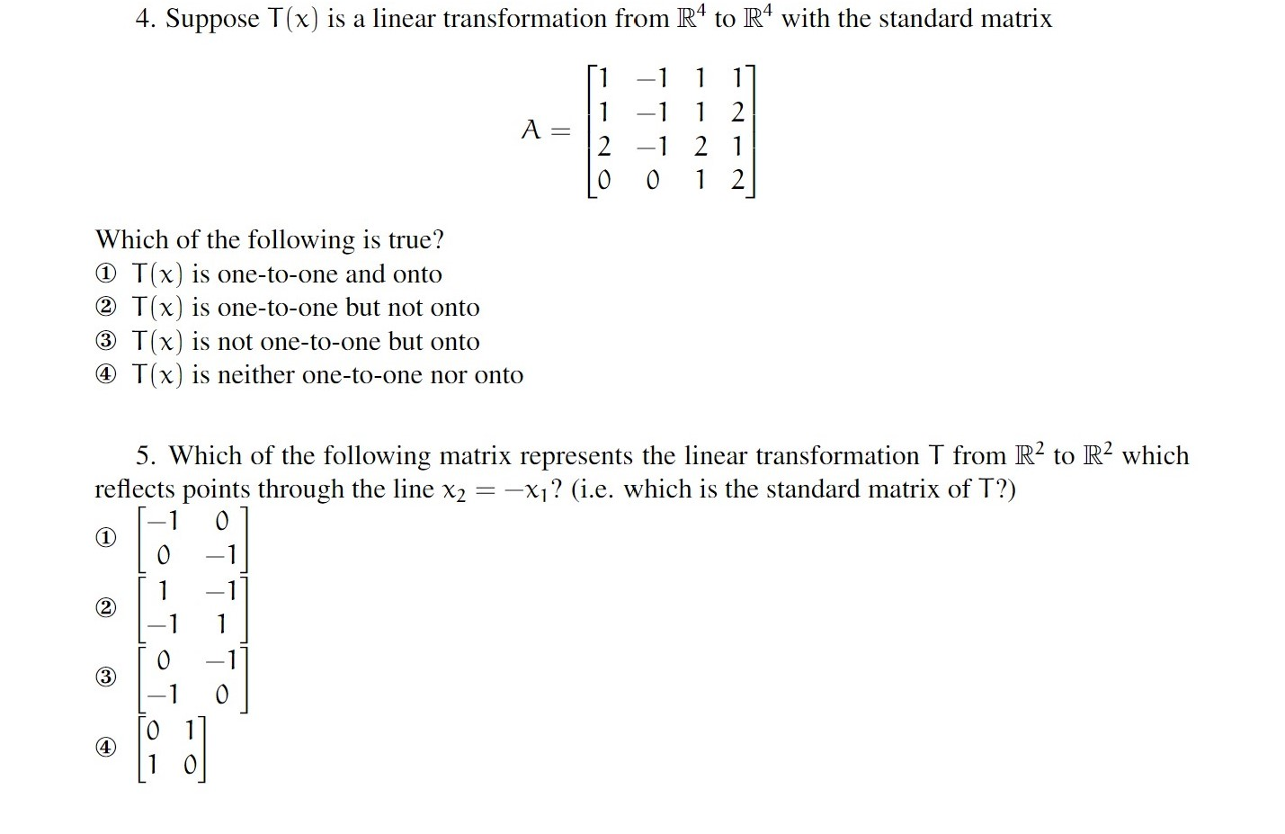 Solved 1. Which of the following matrix defines a linear | Chegg.com