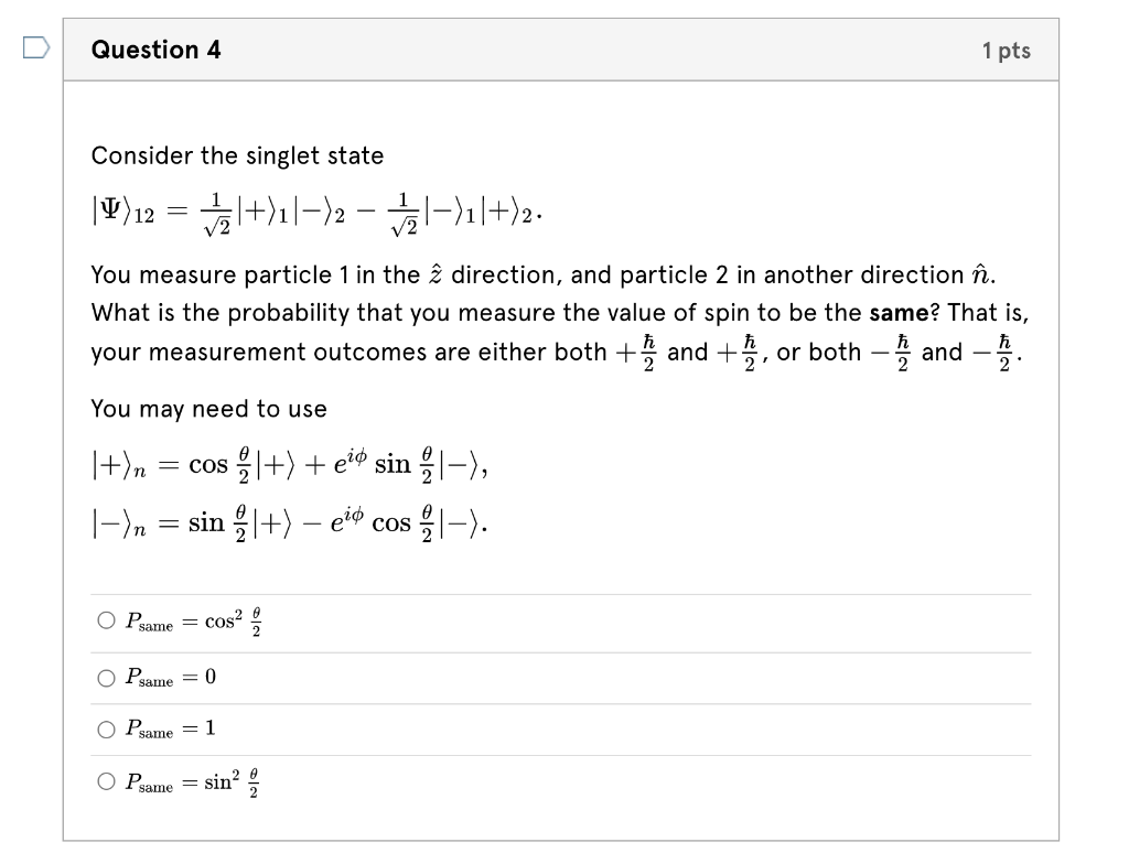 Solved Consider the singlet state | Chegg.com