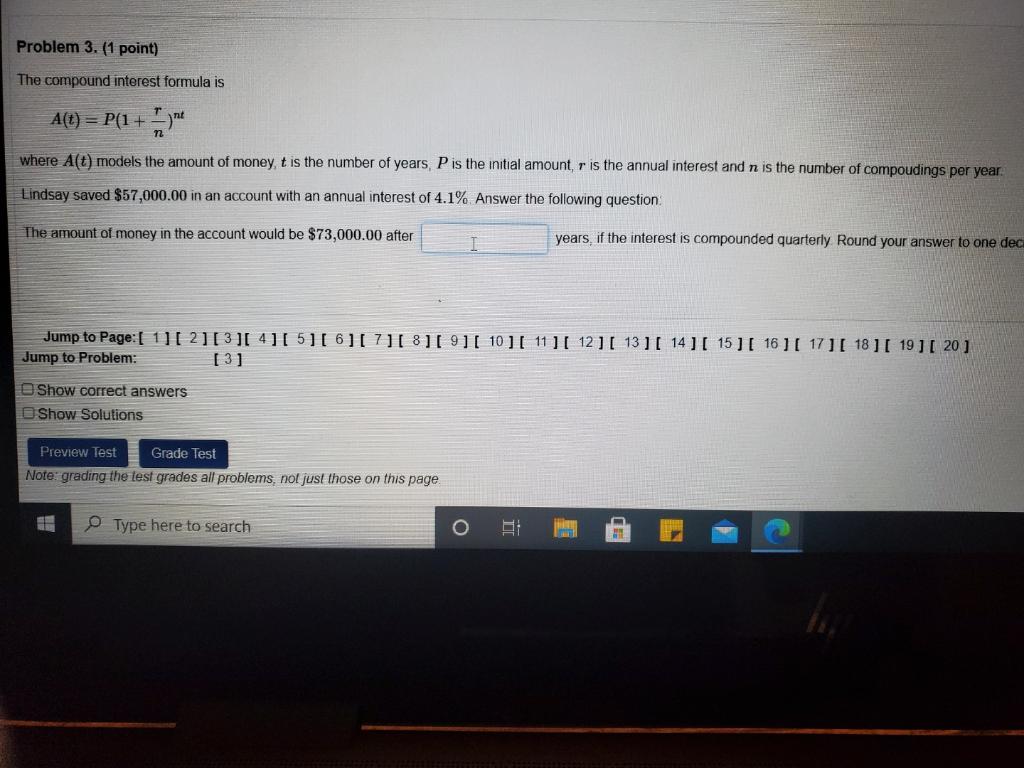 Solved Problem 3. (1 point) The compound interest formula is | Chegg.com
