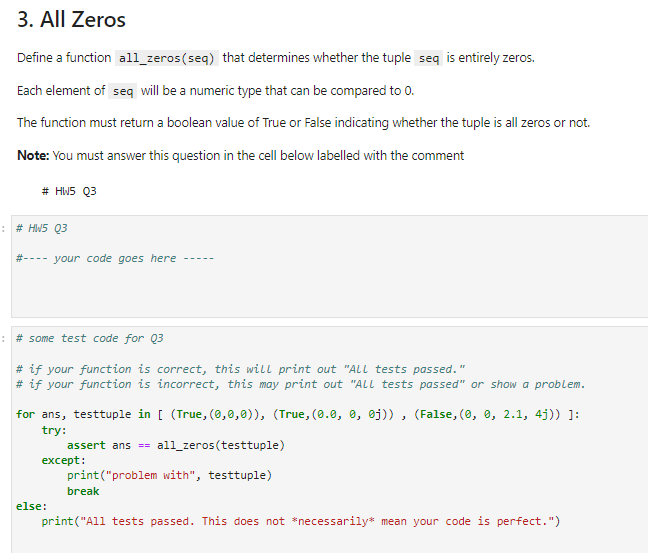 Solved 3. All Zeros Define a function that determines | Chegg.com