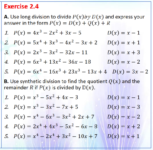 Solved x Exercise 2.1 A. Write POLYNOMIAL if the algebraic | Chegg.com