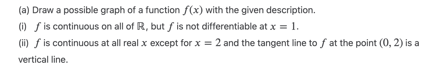 Solved (a) Draw a possible graph of a function f(x) with the | Chegg.com