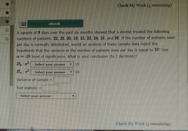 Solved Check My Work (5 remaining) eBook A sample of 9 days | Chegg.com