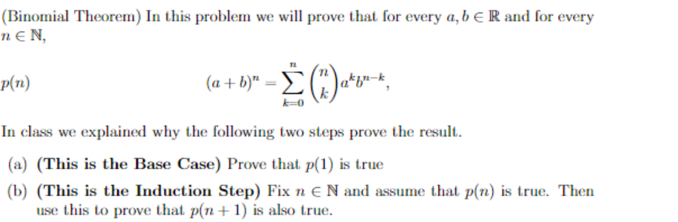 Solved (Binomial Theorem) In this problem we will prove that | Chegg.com