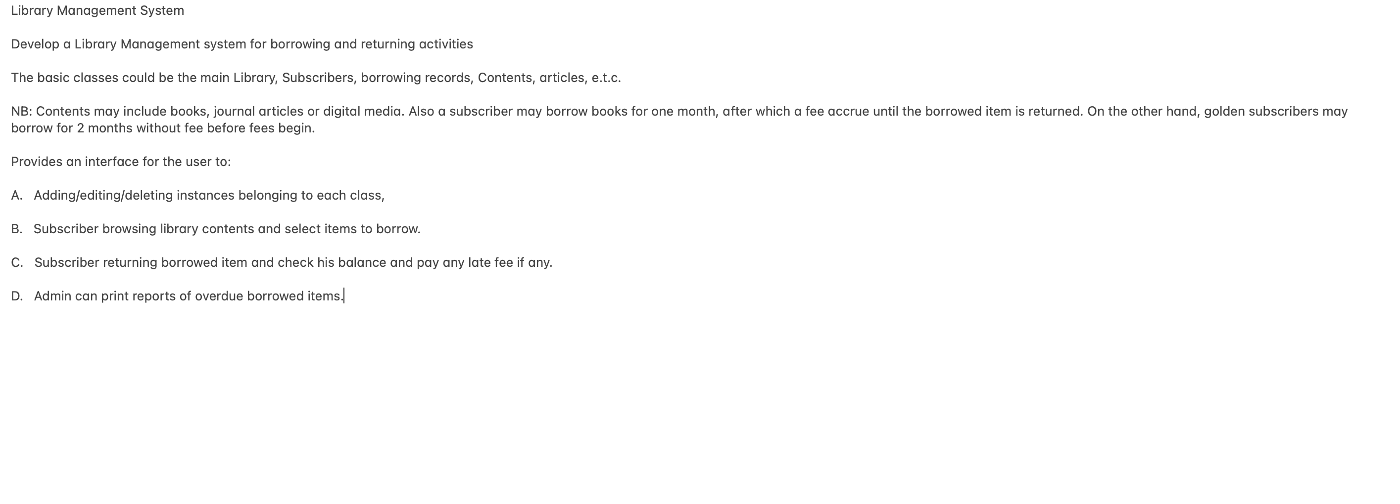 Solved Library Management System Develop a Library | Chegg.com