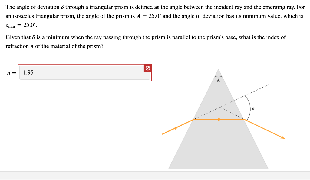 Solved The angle of deviation 𝛿 through a triangular prism | Chegg.com
