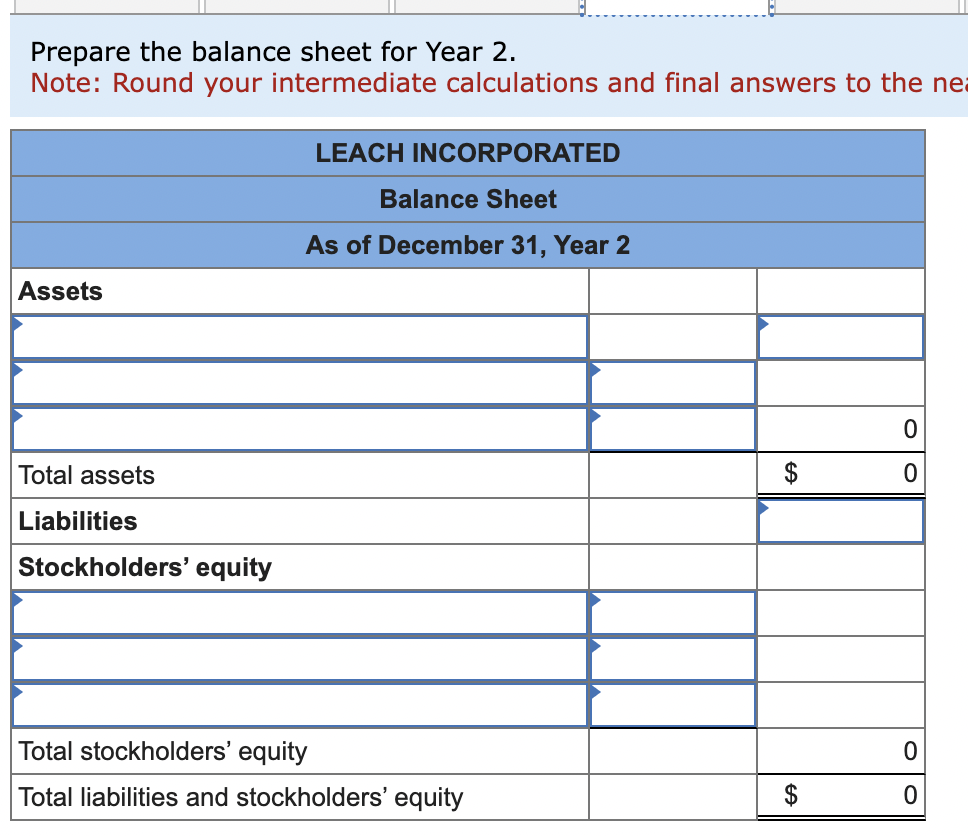 Solved Prepare the balance sheet for Year 2 | Chegg.com
