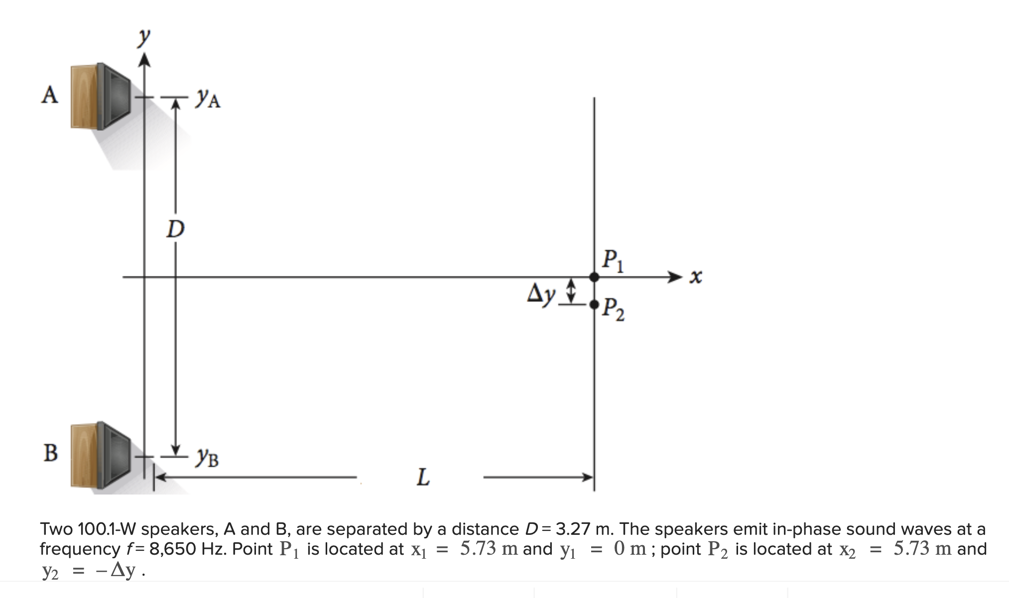 Solved Two 100.1-W speakers, A and B, are separated by a | Chegg.com