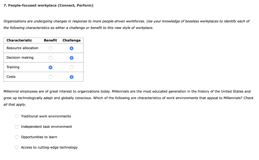 Solved 7. People-focused workplace (Connect, Perform) | Chegg.com