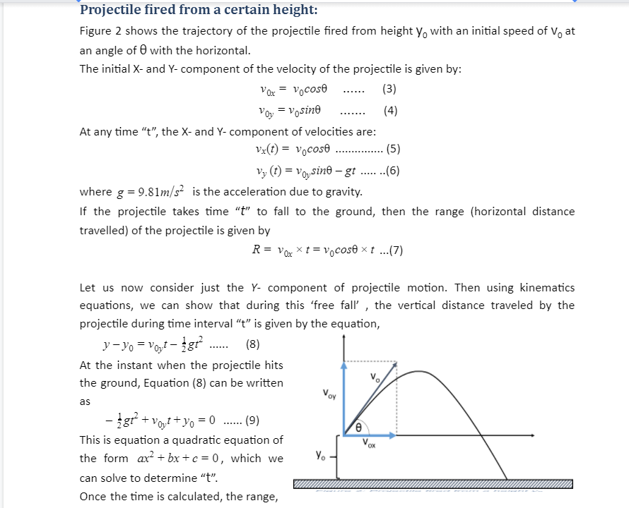 Section II: Projectile fired from a certain height | Chegg.com