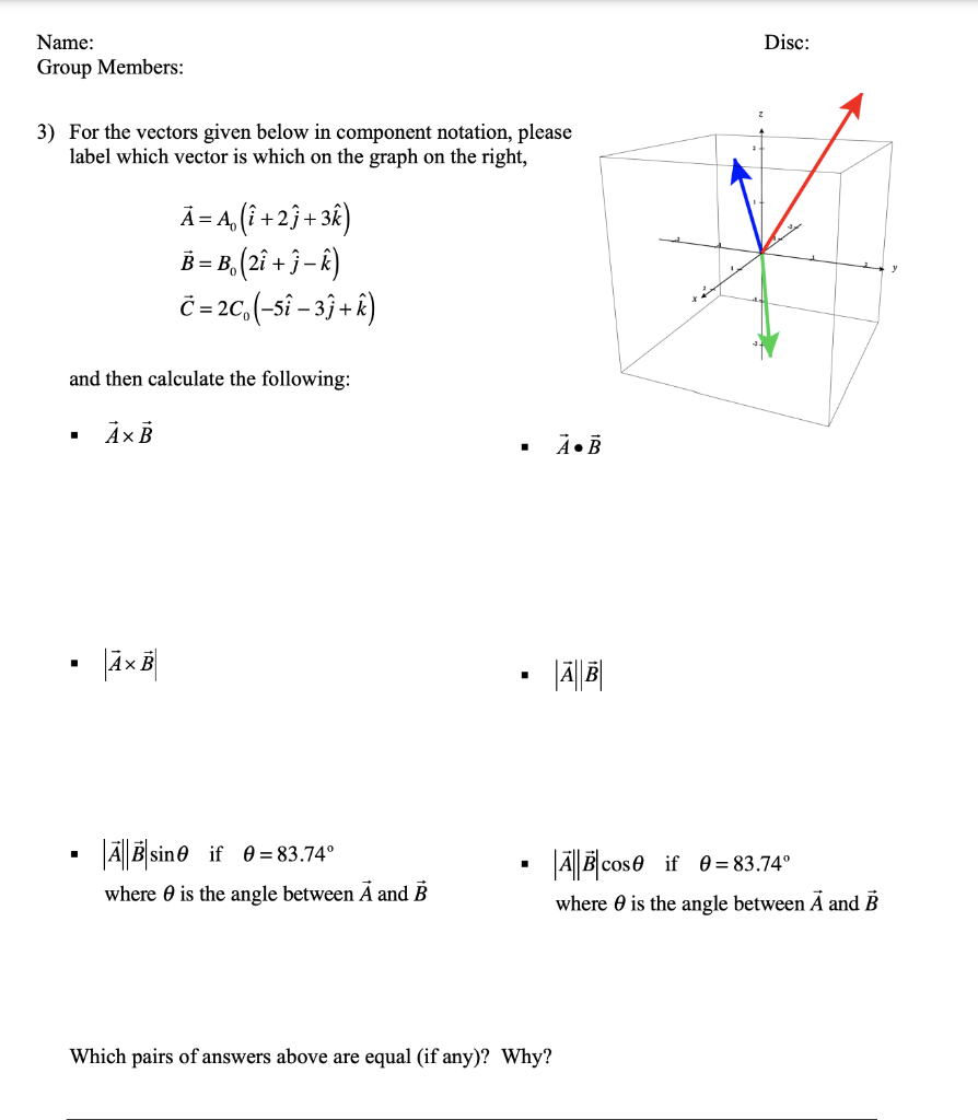 Solved Name: Disc: Group Members: 3) For the vectors given | Chegg.com