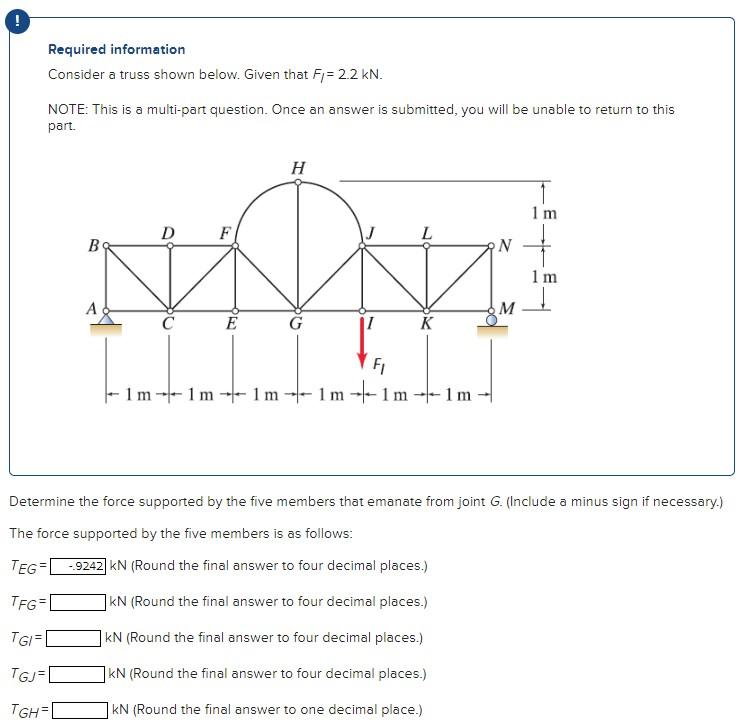 Solved Consider a truss shown below. Given that FI = 2.2 | Chegg.com