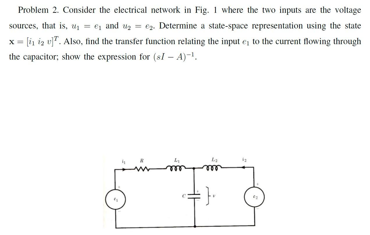 Solved Problem 2. Consider the electrical network in Fig. 1 | Chegg.com