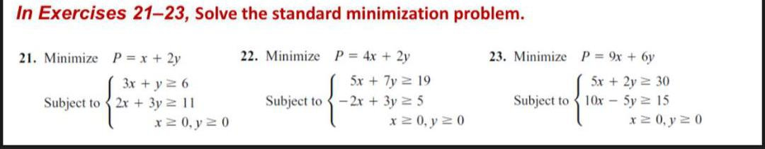 Solved In Exercises 21 23 Solve The Standard Minimization