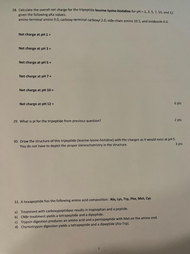 Solved 28. Calculate the overall net charge for the | Chegg.com