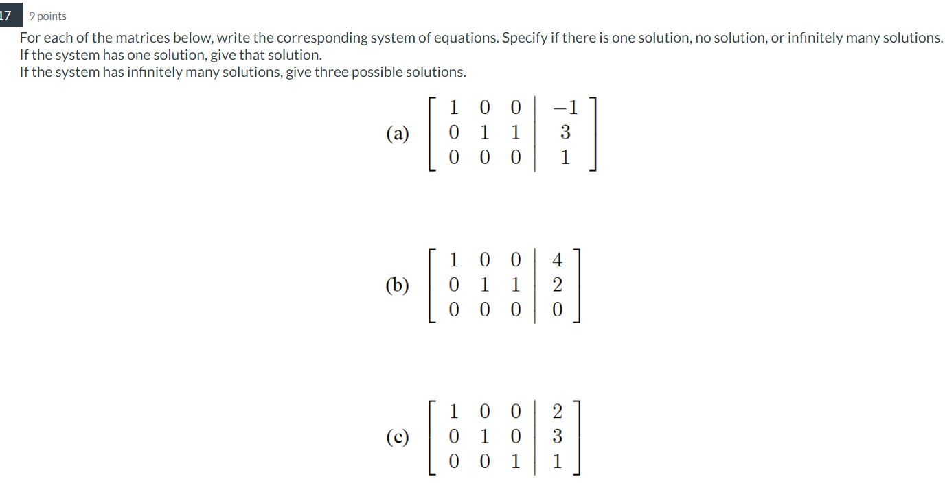 Solved 9 points For each of the matrices below, write the | Chegg.com