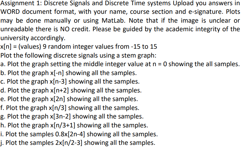 Solved Assignment 1: Discrete Signals and Discrete Time | Chegg.com