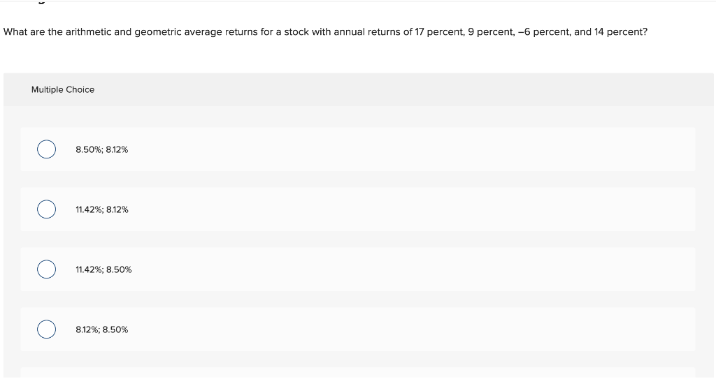 Solved What are the arithmetic and geometric average returns | Chegg.com