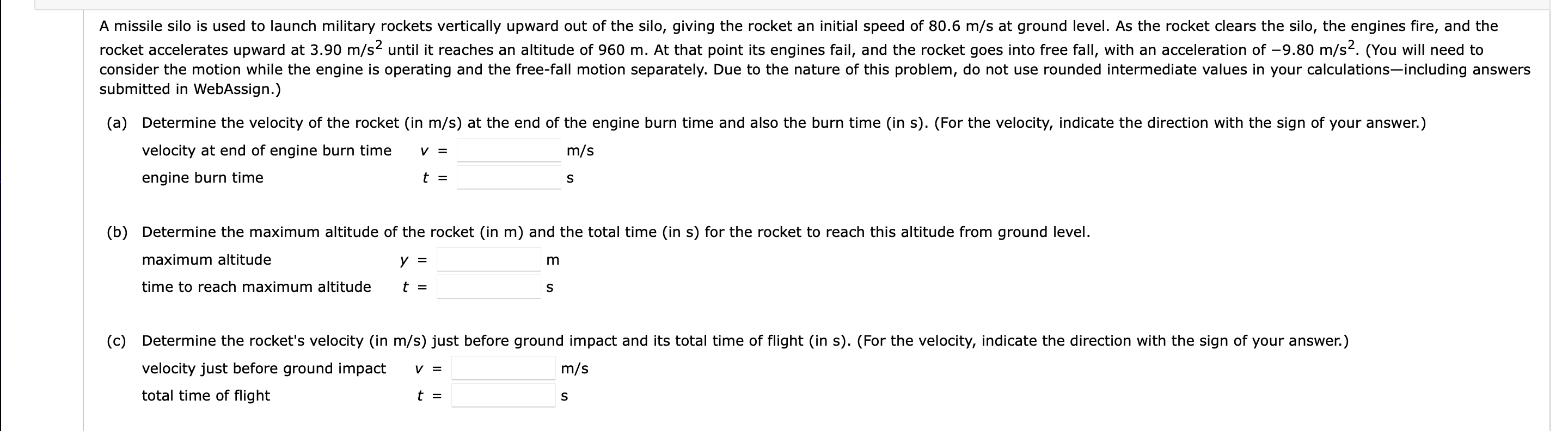 Solved submitted in WebAssign.) velocity at end of engine | Chegg.com