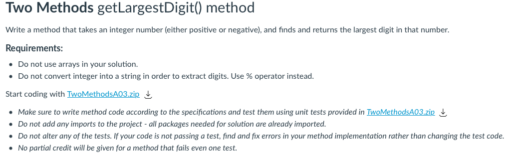Solved Two Methods getLargestDigit() method Write a method | Chegg.com