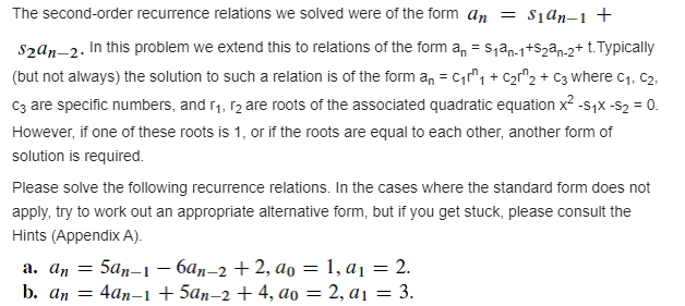 Solved The second-order recurrence relations we solved were | Chegg.com