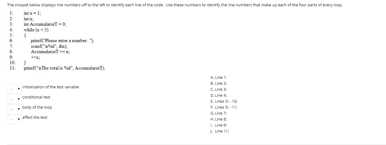 Solved The snippet below displays line numbers off to the | Chegg.com