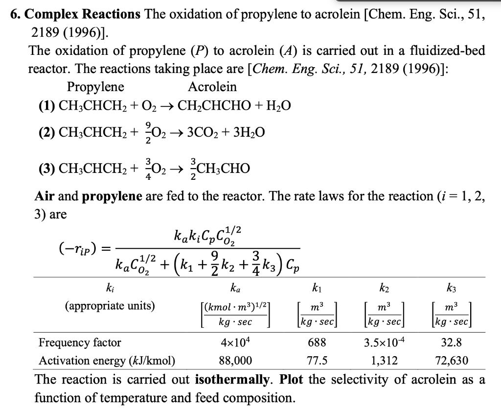 6. Complex Reactions The oxidation of propylene to | Chegg.com