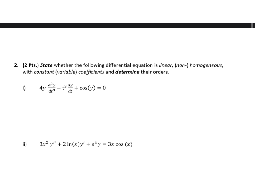 Solved 2. (2 Pts.) State whether the following differential | Chegg.com