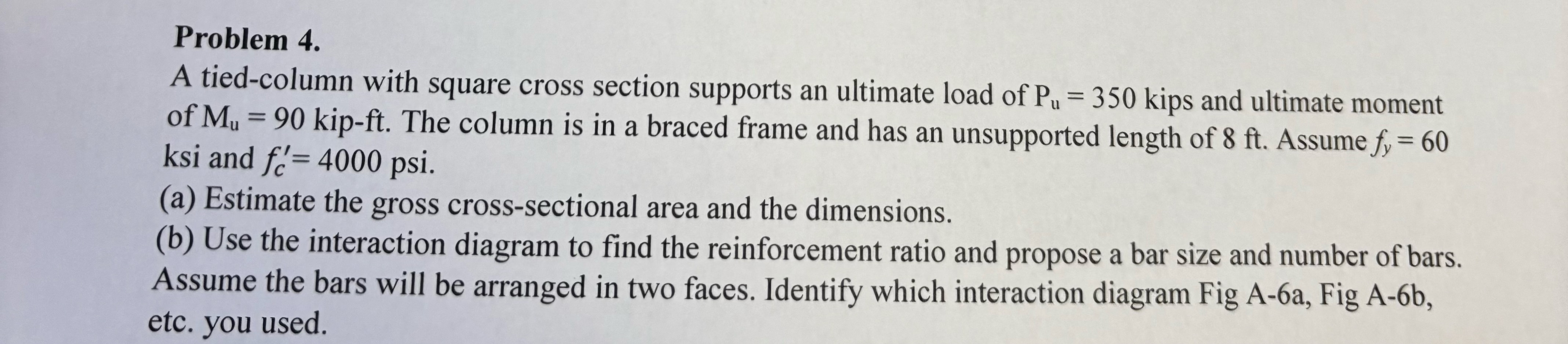 Solved Problem 4.Use ACI codeA tied-column with square cross | Chegg.com