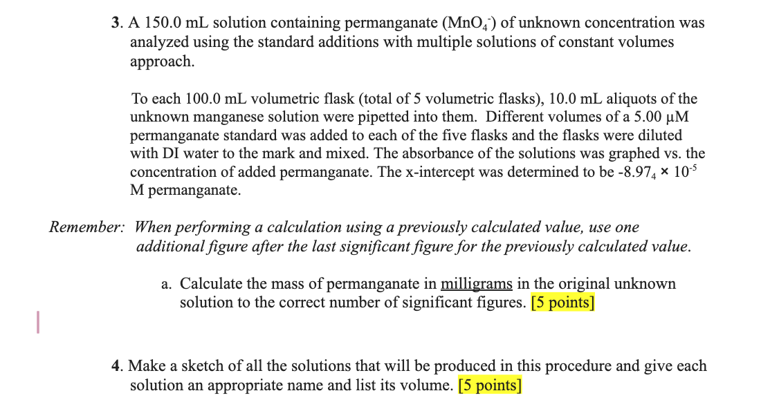 A 150.0 mL solution containing permanganate (MnO4-) | Chegg.com
