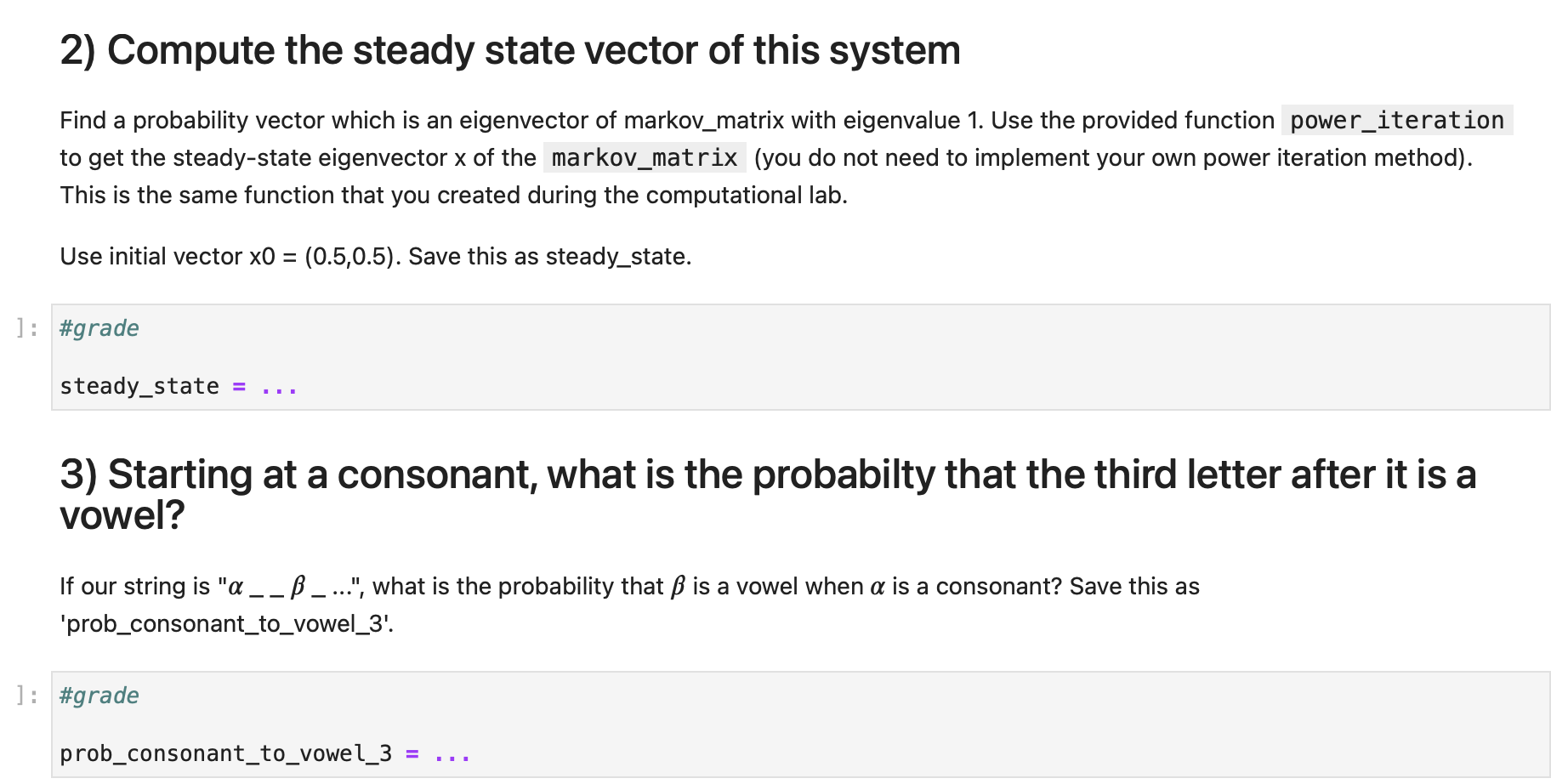 Solved 1) Compute the 2×2 markov_matrix transition matrix | Chegg.com
