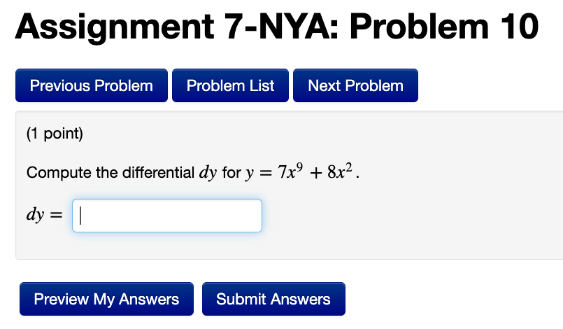 Solved Assignment 7-NYA: Problem 10 Previous Problem Problem | Chegg.com