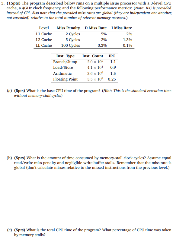 3. (15pts) The program described below runs on a | Chegg.com