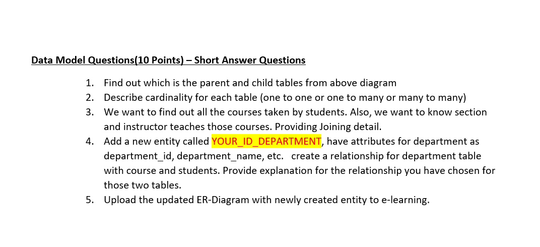Solved Data Model Questions(10 Points) - Short Answer | Chegg.com
