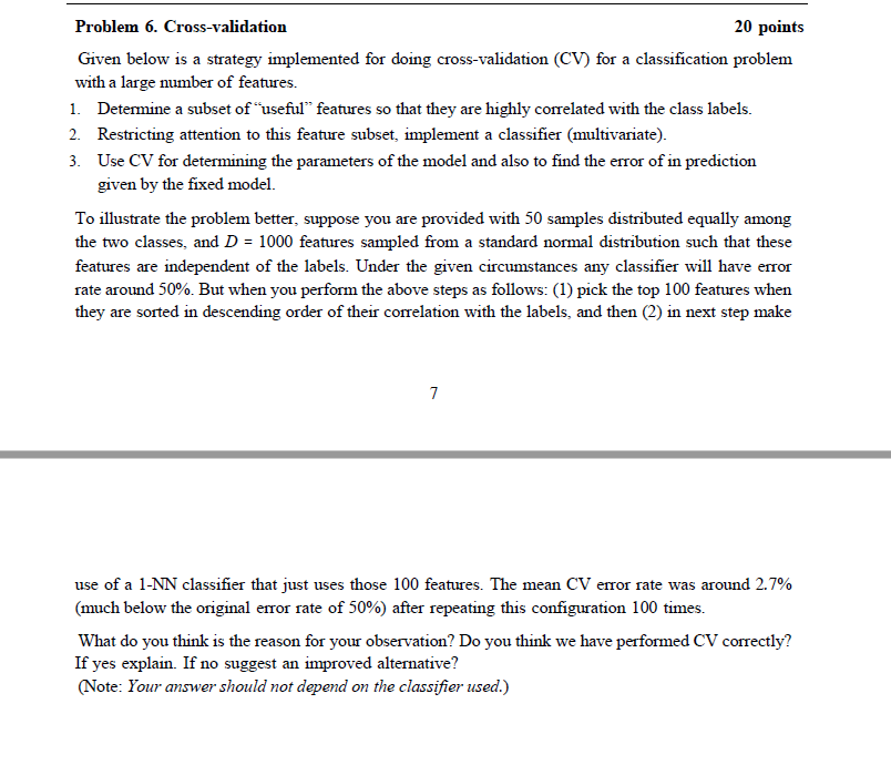 Solved Problem 6. Cross-validation 20 points Given below is | Chegg.com