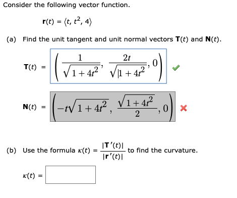 Solved Consider the following vector function. r(t)= t,t2,4 | Chegg.com