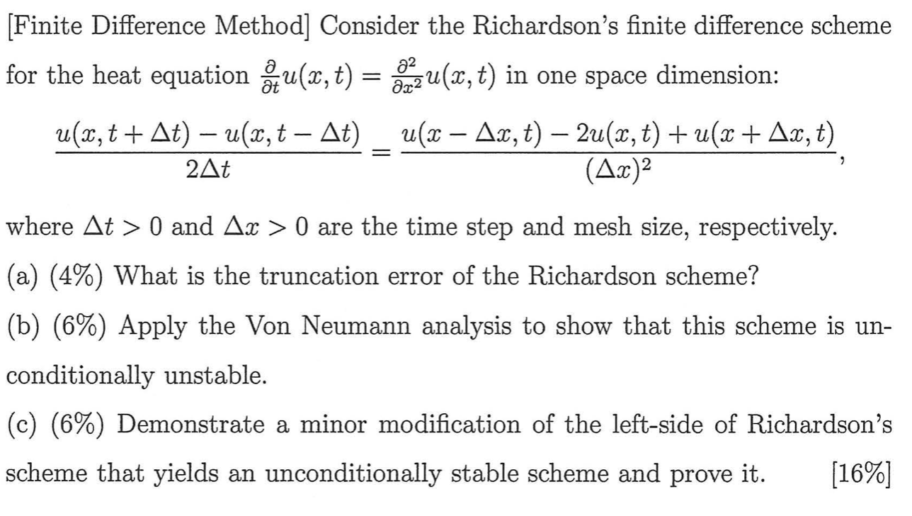 Solved [Finite Difference Method] Consider the Richardson's | Chegg.com