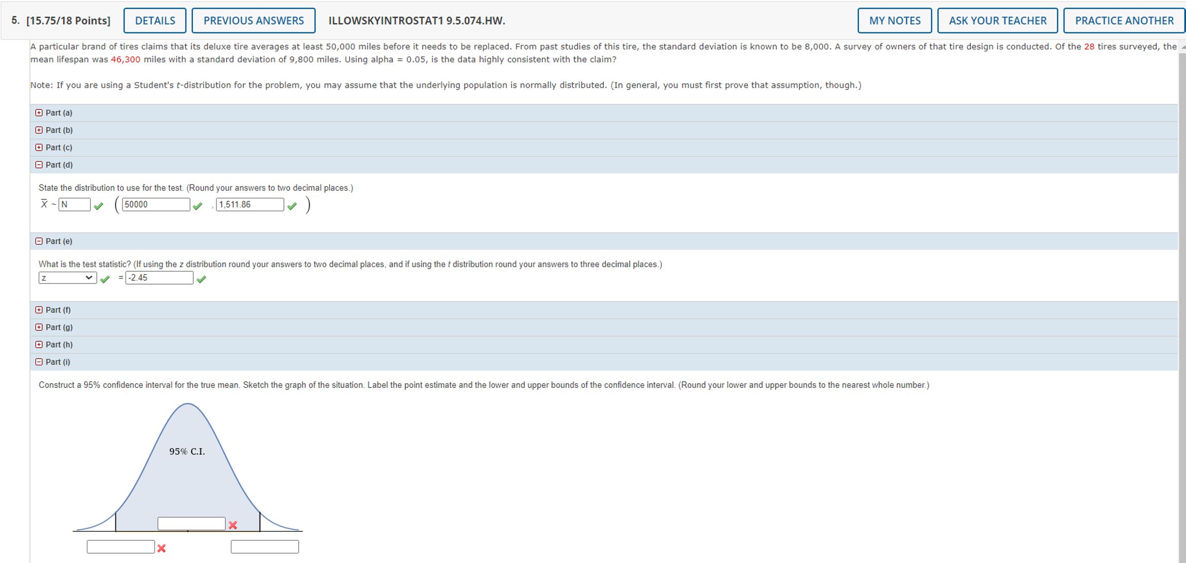Solved Points]ILLOWSKYINTROSTAT1 9.5.074.HW.mean lifespan | Chegg.com