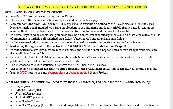 Solved Project Assignment 7 STEP 1 - Create Superclass and | Chegg.com
